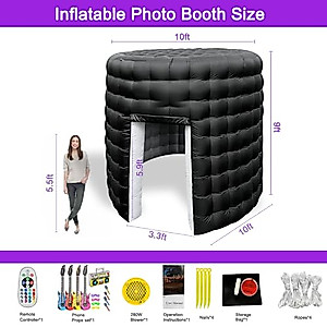 Inflatable Photo Booth Enclosure, 10 * 10 * 9ft Portable 16 Colors Shooting Tent for 360 Photo Booth Machine with 2 Doors, Inner Air Blower, Remote Controll Booth Tent for Wedding Birthday Parties