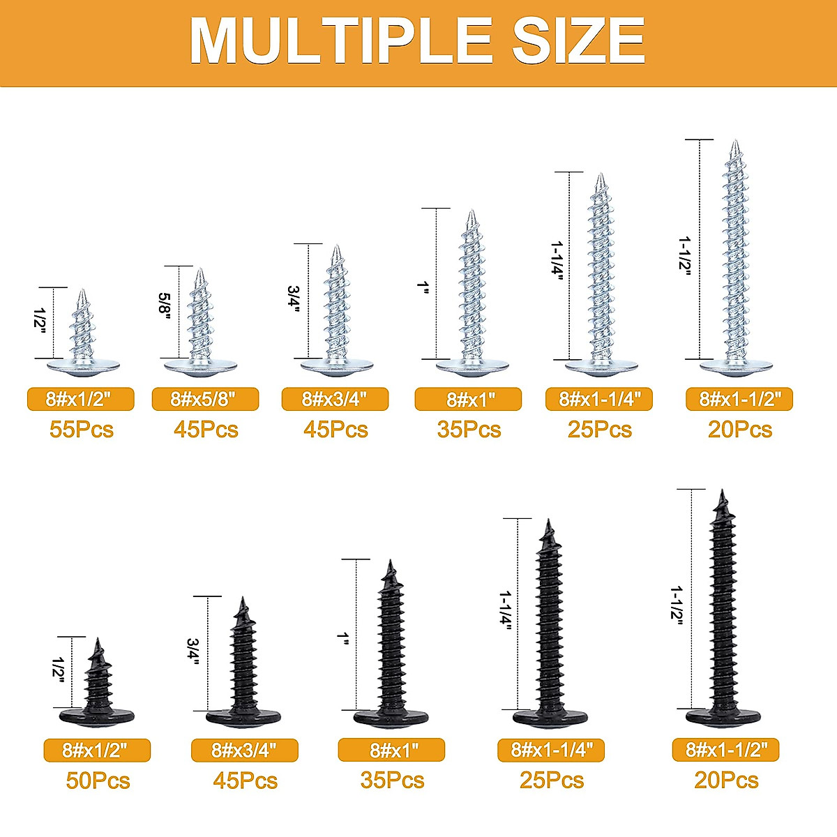 VIGRUE #8 Phillips Modified Truss Head Wood Screws Self Tapping Screws Assortment kit, 400PCS