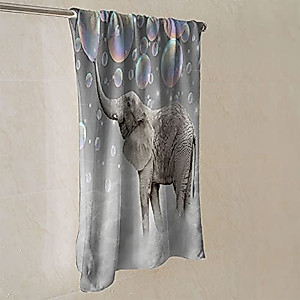 AieeFun Ultra Soft Highly Absorbent Hand Towels, Funny Elephant with Bubble Grey Pattern Bathroom Towel for Sports Home Decor, 27.5 x 15.7 Inches