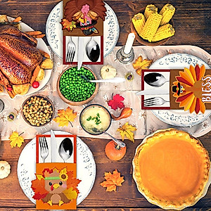 Yizeda 24 Pieces Thanksgiving Cutlery Holder Set, Turkey Party Table Decorations Cutlery Pouch Holder Silverware Pouch Bags for Autumn Fall Harvest Party Thanksgiving Day Table Decoration