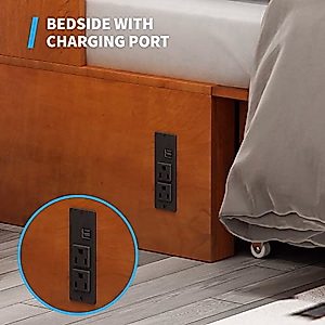 Mjkone Murphy Cube Cabinet Bed with USB Charging Station, Murphy Bed Cabinet with Large Drawer & Folding Mattress, Queen Size Bed Frame for Guest Room, Home, Office - Cherry