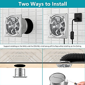 HG Power 8 Inch Kitchen Exhaust Fan, 576CFM Stainless Steel Bathroom Exhaust Fan, Wall Mounted Garage Ventilation Fan, Basement Extractor Fan with Backdraft Damper for Home Office Commercial Use