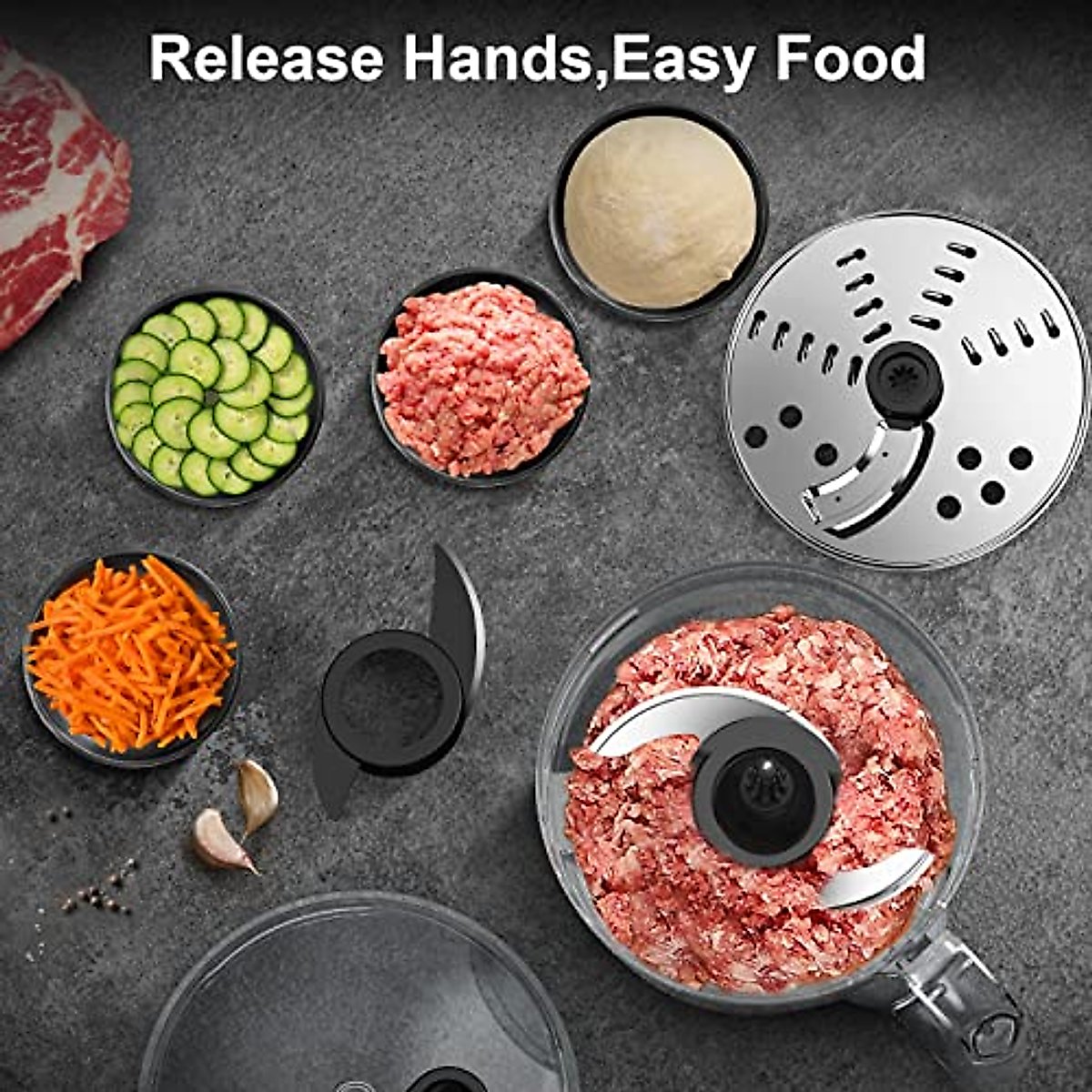 Food Processor, Anthter 600W Professional Food Processors & Vegetable Chopper, with 7 Processor Cups, Reversible Disc, Chopping Blade & Dough Blade for Chopping, Slicing, Purees & Dough