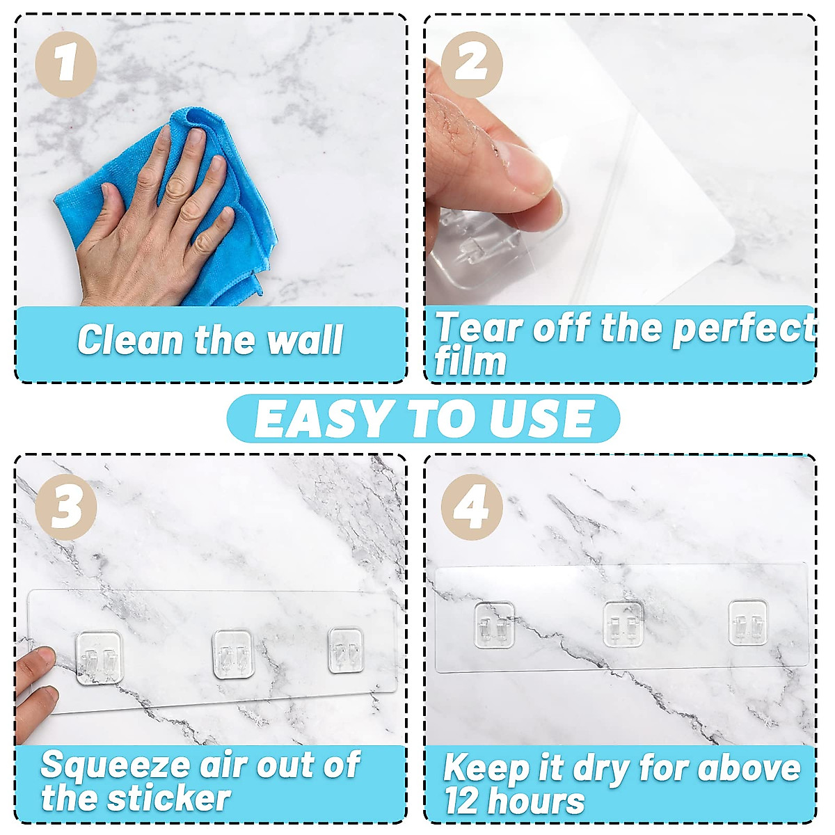 NEWJINXIN 12 Packs Shower Caddy Adhesive Hooks Replacement,No Drilling Strong Transparent Adhesive, Strong Sticker Hooks for Bathroom Shower Caddy，Storage Shelves and Kitchen Racks (3 Hooks)