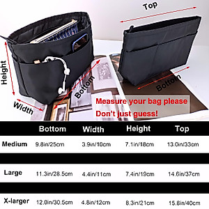 Time Wing Purse Organizer Insert Tote Handbag Organizer Pocketbook Divider Bag in Bag Shaper Liner Multi Pockets Compartments Zippers Key Chain Large Black