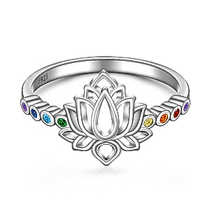 Lotus Ring Chakra Ring for Women Lotus Flower Rings Sterling Silver Yoga Chakras Jewelry Meditation Anxiety Relief Size 8