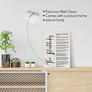 the Beatitudes Bible Verse Canvas Painting Framed Wall Art Decor for Home Living Room Bedroom, Matthew 5:3-10 Quote Canvas Poster Scripture Print Gifts