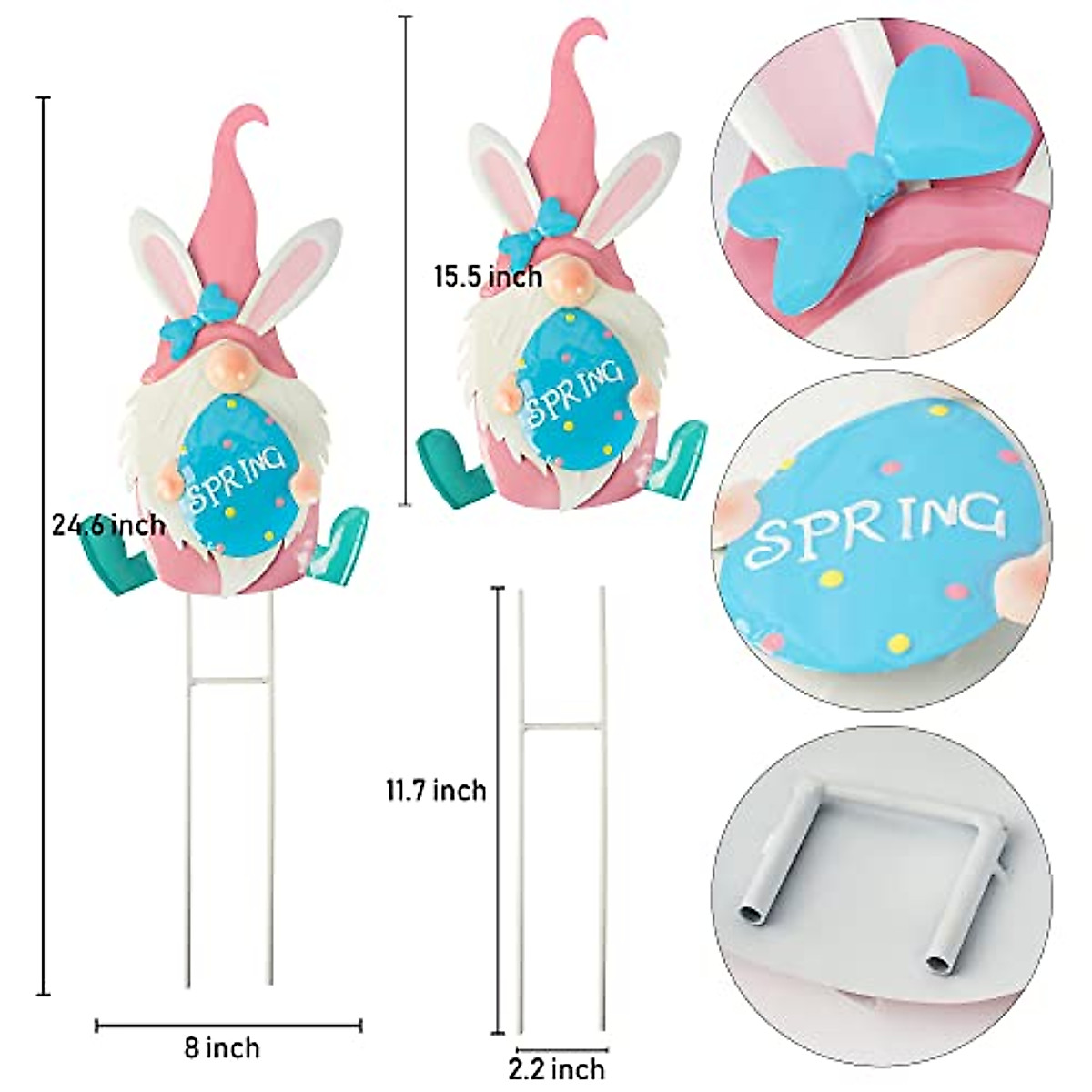 FUNPENY Set of 2 Metal Easter Gnomes Yard Signs Outdoor, 24.6 Inch Bunny Rabbits Stakes Easter Decorations for Garden, Lawn, Party, Easter Props Decor