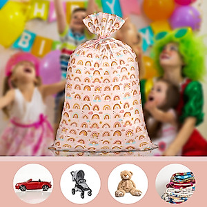 Loveinside Jumbo Large Plastic Gift Bag, Birthday Design Plastic Bag with Tag and Tie for Birthday Party, Graduation, Baby Shower - 56" x 36", 1 Pcs - Pink Rainbow