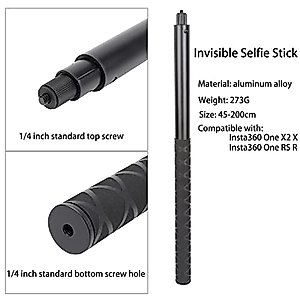 PellKing Long 77inch Invisible Selfie Stick for Insta360 ONE X3, X2, X, Insta360 ONE R, RS, Insta 360 Camera 1/4" Extended Monopod Pole