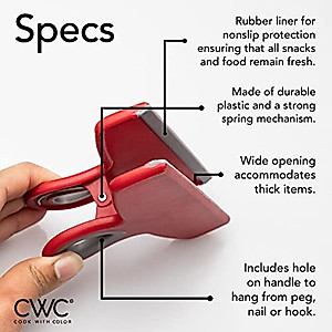 COOK WITH COLOR Bag Clips - Heavy Duty Chip Clip and Refrigerator Magnet Clips for Food Storage with Air Tight Seal Grip, Red, Pack of 4 Large Clips