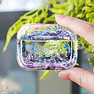 NZND Case Compatiable with Apple Airpods Pro (2019 Released), Glitter Liquid Sparkle Flowing Floating Durable Girls Women Kids Cute Clear Hard Cover Carrying Case -Purple/Blue