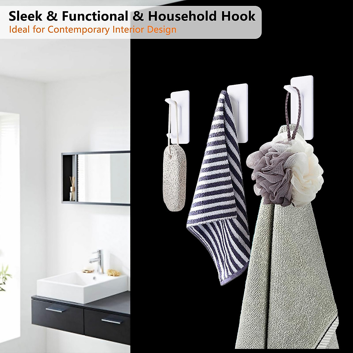 Eueasy Towel Hooks, 10 Pack Coat Hooks for Hanging up to 15 lbs, Adhesive Hook for Shower, Bathroom, Kitchen- Wall Hooks Stick on Glass Door, Mirror, Tiles