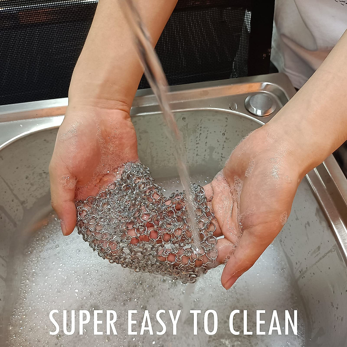 5pieces Cast Iron Clean Kit, 2Pack 316 Stainless Steel Scrubber to Clean Pan Pot+3pack Kitchen Scraper for Cleaning Dutch Oven, Frying Pan,Carbon Steel Pan, Flat Top Stove Grate Iron cookware