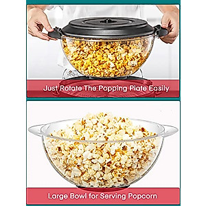 Popcorn Machine, 6 QT Automatic Stirring Popcorn Maker, Electric Hot Oil Popcorn Popper, DIY Flavor，Detachable & Nonstick Plate, Large Lid For Serving Bowl, Free Measuring Cups，Safety ETL Approved (6 QTS)