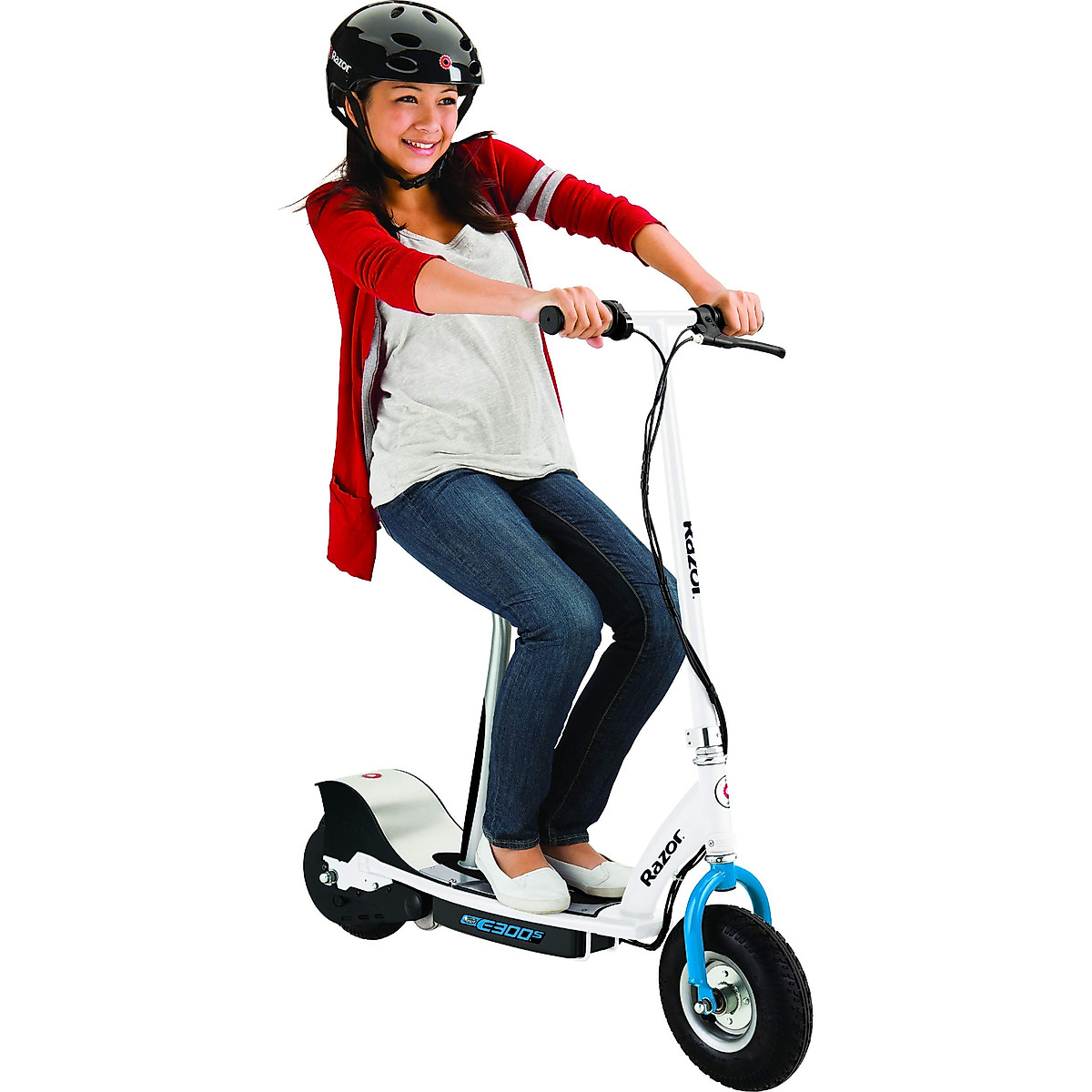 Razor E300S Seated Electric Scooter - 9" Air-Filled Tires, Removable Seat, Up to 15 mph and 10 Miles Range