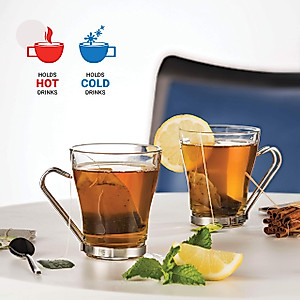 Bormioli Rocco OSLO Glass Coffee Mug - 7 ½ Ounce Espresso Cups (4 Pack) with Metal Handle Perfect Tea Glasses for hot and cold beverages, Thermal Shock Resistant, Tempered Glass, for Latte, Cappuccino