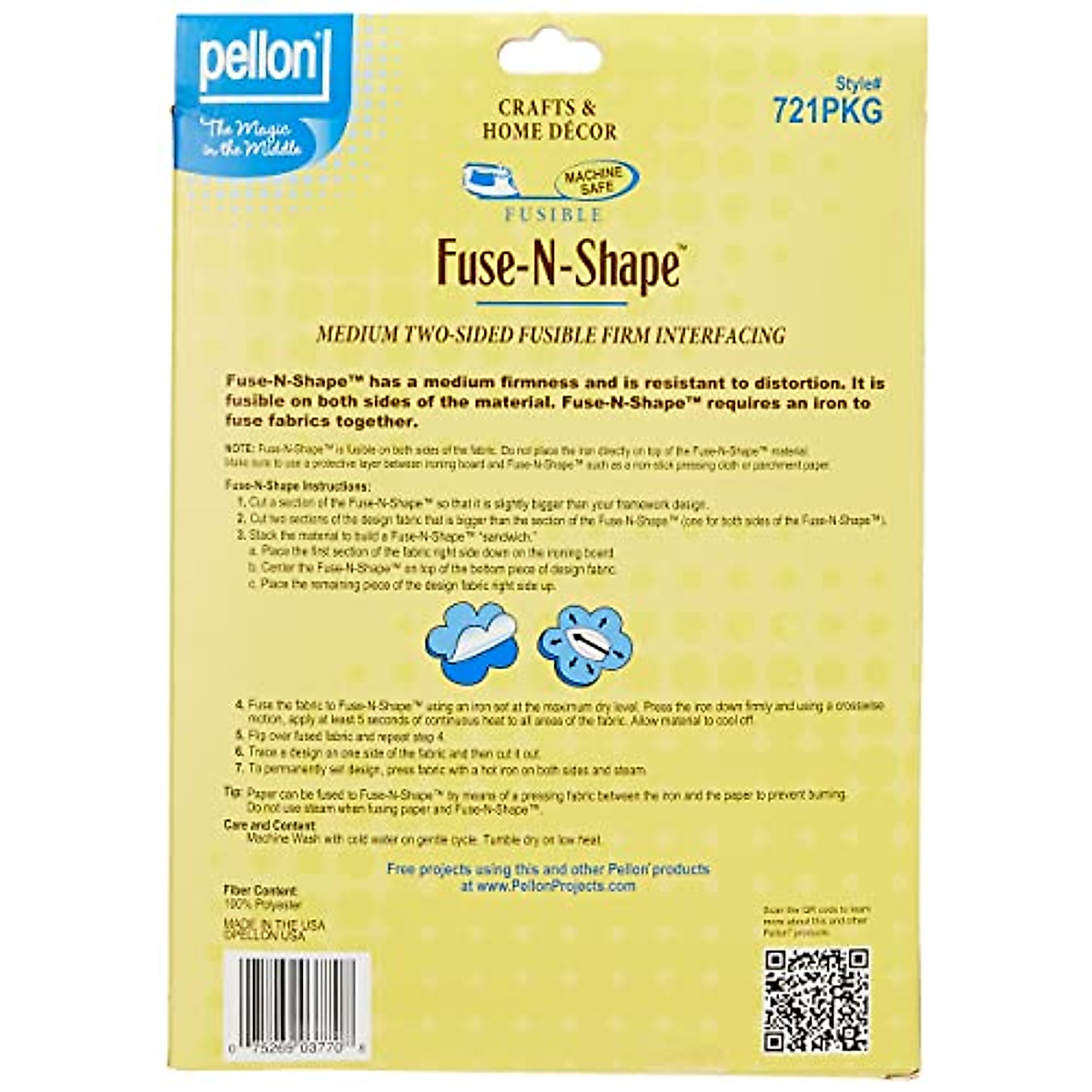 Pellon 721PKG Fuse-N-Shape Medium Weight Fusible Interfacing, 15" x 36", White
