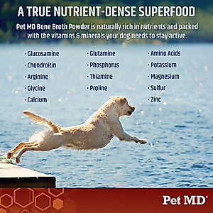 Pet MD Bone Broth for Dogs - Dog Food Toppers with Vitamins, Amino Acids, Natural Joint and Digestion Support - Made from Grade A Free Range Elk Bone Powder - 4 oz