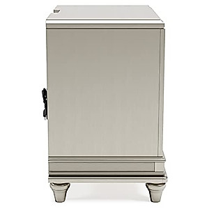Signature Design by Ashley Chevanna Glam Embossed Diamond-Patterned 2 Drawer Night Stand with USB Charging Ports, Chrome