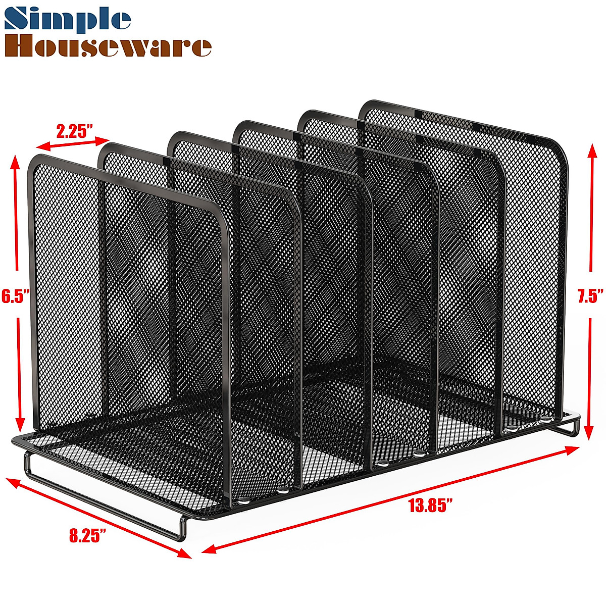 2 Pack - SimpleHouseware 5 Section Upright File Sorter Organizer, Black