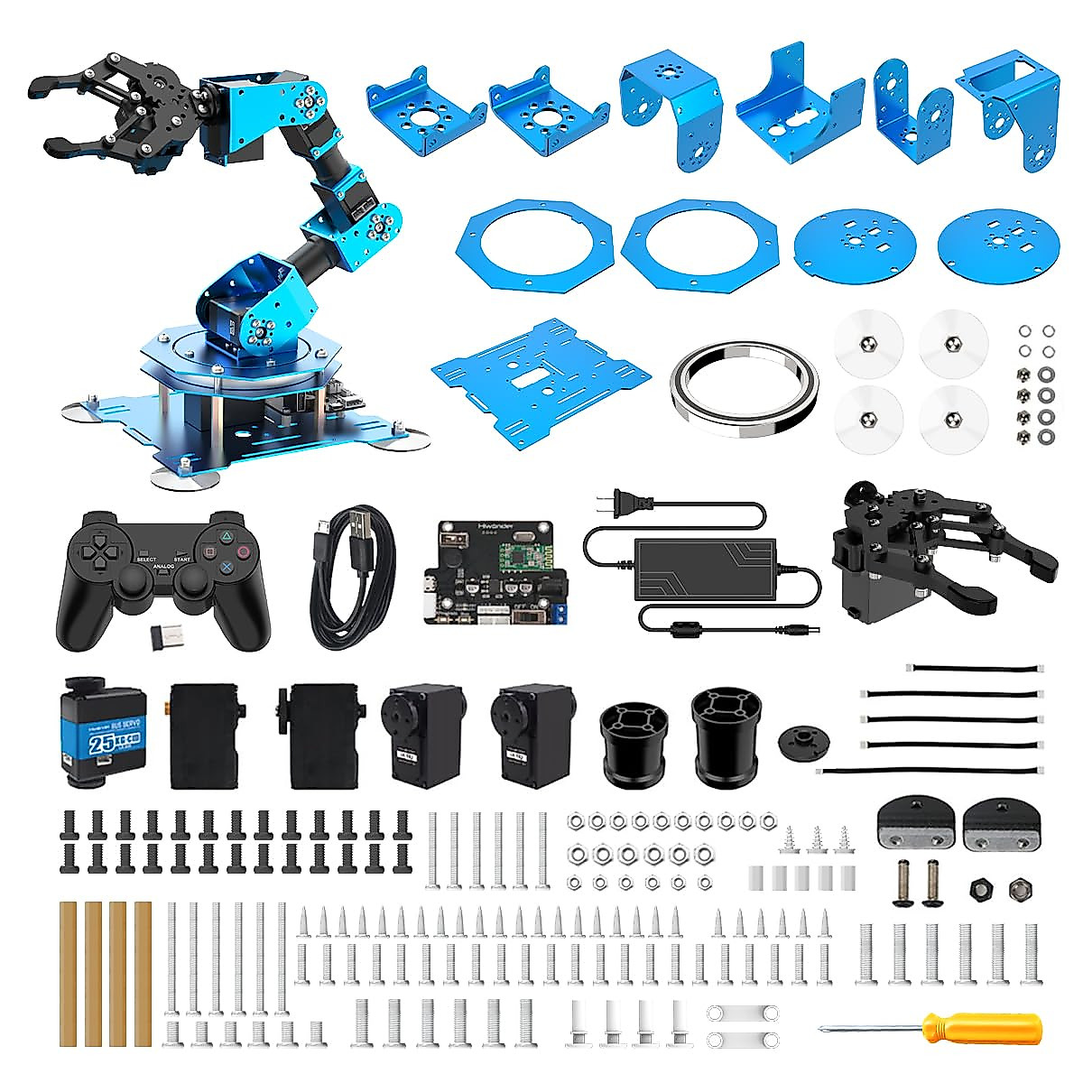 LewanSoul Robotic Arm for Arduino Coding Programming 6DOF xArm 1S STEM Educational Building Robot Arm Kits, 6 AXIS Full Metal Robotic Arm Wireless Handle/PC/App/Mouse Control Learning Robot