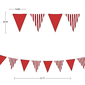 32Ft Red and White Striped Pennant Banner Fabric Triangle Flag Bunting Garland Streamer for Carnival Circus Kids Birthday Wedding Christmas New Years Party Outdoor Garden Hanging Festivals Decoration