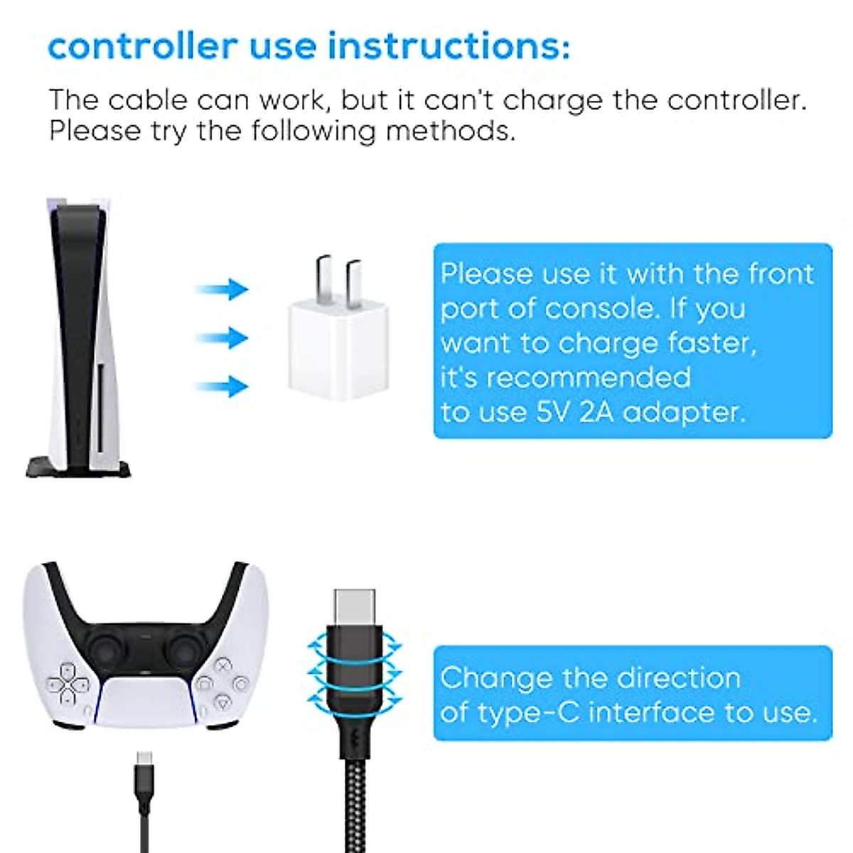 16.4FT Charger Charging Cable for PS5/for Xbox Series X/S Controller/for Switch Pro Controller, Replacement USB Charging Cord Nylon Braided Type-C Ports Accessories for Playstation 5/for Xbox Series X