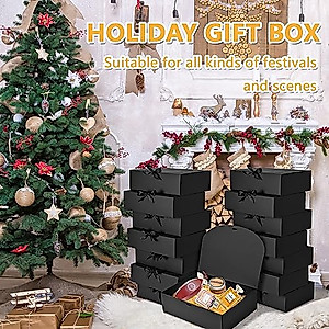 12Pack Black Gift Boxes with Lids, 12×9.8×3.1 Inch Groomsmen Proposal Box, Luxury Black Gift Box with Ribbon for Wedding Box, Birthday Box, Party Box, Christmas Boxes,Bridesmaid Box,Graduation Gift Box (Black)