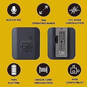 TUNAI Square Portable Bluetooth 5.0 USB DAC/Headphone Receiver Amplifier with aptX, aptX Low Latency, AAC, Discrete Cirrus Logic DAC, Low Noise Floor, Cord Management, Built-in Microphone