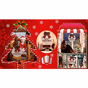 Merry Christmas Wreath Hanging Sign Front Door Round Wood Sign with Buffalo Check Bow, Rustic Xmas Linen Holiday Decor for Farmhouse Porch Living Room Home Garden Christmas Decoration.