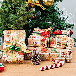 RUSPEPA Christmas Wrapping Paper, Jumbo Roll Kraft Paper - Red and Green Santa Claus, Polar Bear, Penguin, Snowman, Reindeer and Sleigh Design for Holiday Gift Wrap - 30 Inches x 100 Feet