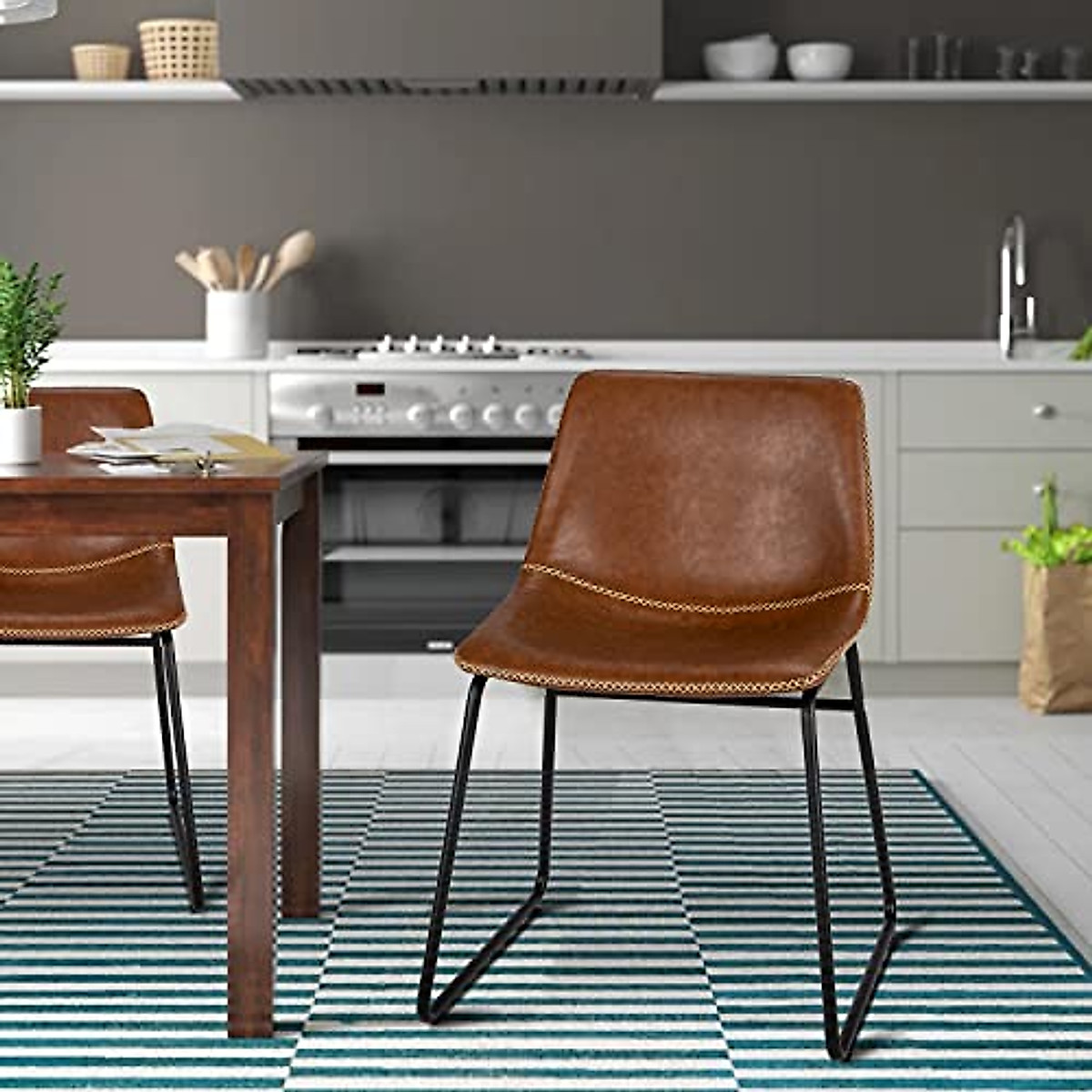 HeuGah Dining Chairs Set of 4, Modern Industrial Kitchen & Dining Room Faux Leather Chairs with Metal Legs