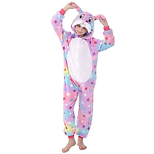 WOYASIM Unisex Flannel Costume Onesie Kids Halloween Easter Animal Cosplay for Girls Boys One Piece Star Rabbit M