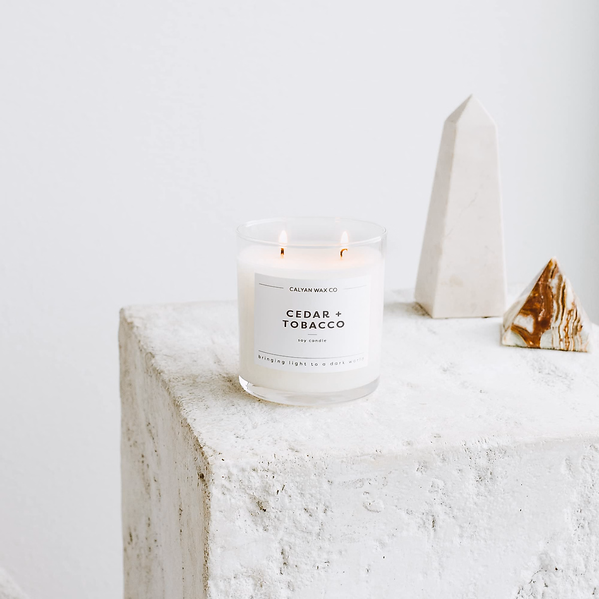 Calyan Wax Co. 2 Wick Candle, Cedar + Tobacco Scented Candle, 37 Hour Burn Time, Aromatherapy Soy Candles, Non Toxic & Vegan Soy Wax, Glass Tumbler Scented Candles, 12.5oz