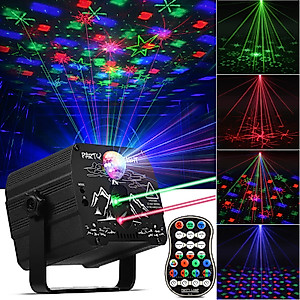 DJ Disco Stage Party Lights with Laser & Projector Ball, Portable Strobe Rave Lights with Sound Activated & Remote Control,Decoration and Gifts for Christmas Birthday Halloween Parties Indoor, Outdoor