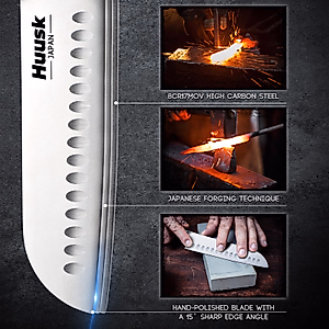 Huusk knives from japan,7 Inch Santoku Knife with Ultra Sharp Blade,Japanese High Carbon Chef Knife with Professional Ergonomic Handle for Home Kitchen, Father's Day Christmas Gift Men Women