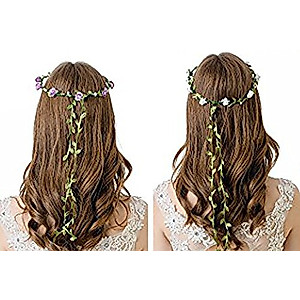 Kaptin 10 Pack Multicolor Flower Crown Headband, Women Girl Fashion Floral Crown Garland Headbands for Festival Celebration Wedding Party, Without anchor strap (10pcs)