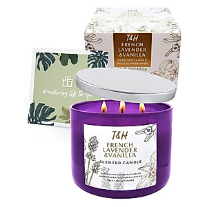 Lavender Vanilla Aromatherapy Candle 3-Wick | Scented Candle for Home | 15.8 oz Large Soy Candle | Relaxing Candle with Long Lasting Fragrance | Decorative Candle Gift for Women