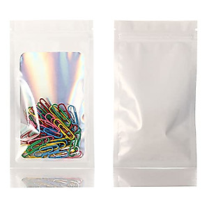 100 Pieces Smell Proof Bags Holographic Piecesaging Bags Storage Bag with Clear Window for Food Storage (White Color, 3x4.7 Inch)