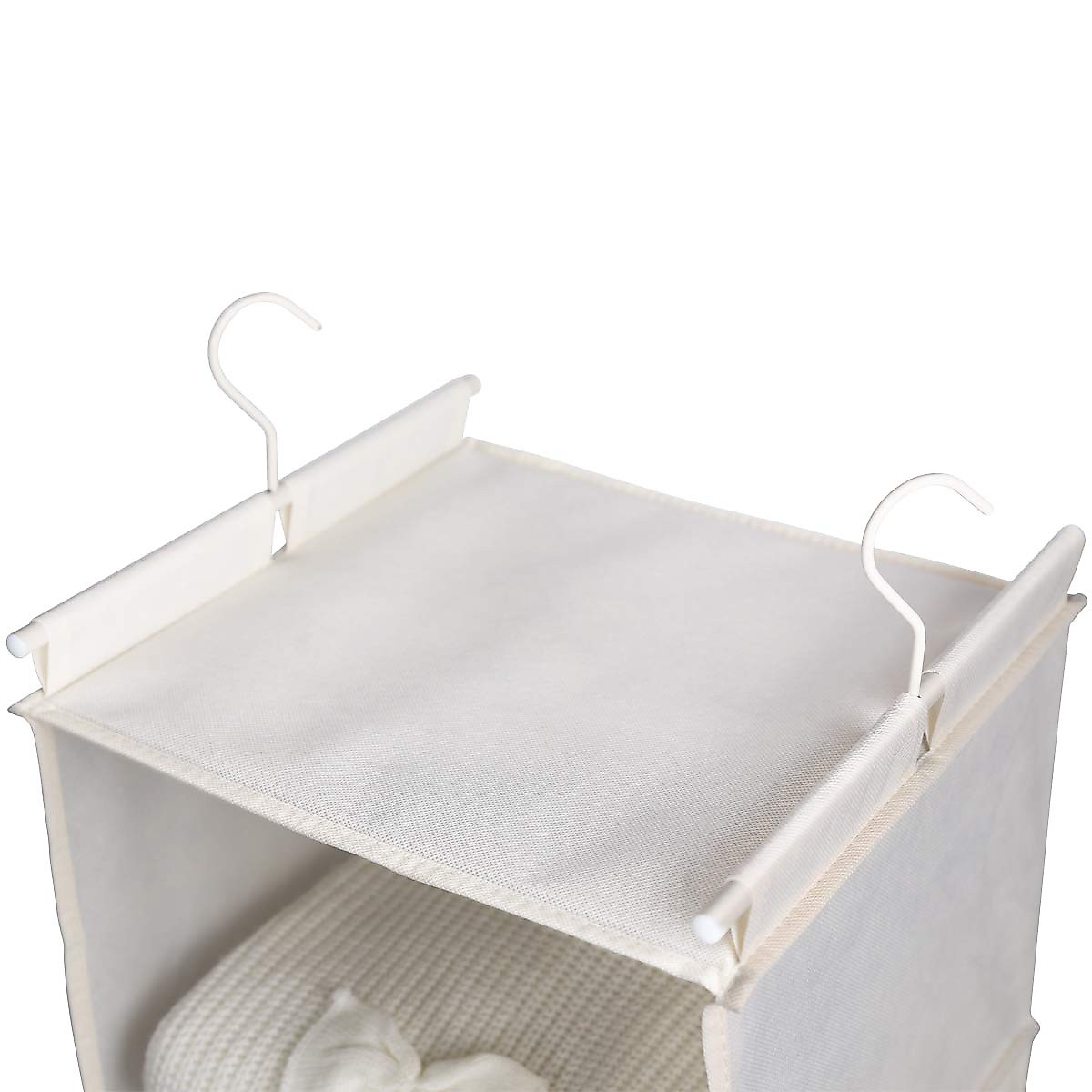 MAX Houser 4-Shelf Hanging Closet Organizer, Space Saver, Cloth Hanging Shelves with 2 Side Pockets, Foldable (Beige)