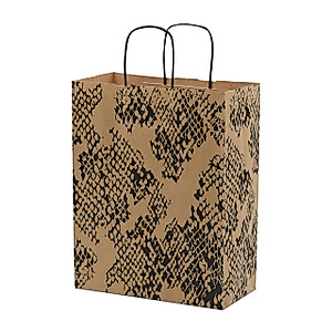 Brown Paper Gift Bags - 10x5x13 Inch 50 Pack Brown Animal Print Medium Bags with Handles, Cheetah, Zebra, Leopard, for Shopping, Groceries, Small Business, Retail, Take-Out, Merchandise, Parties, Events