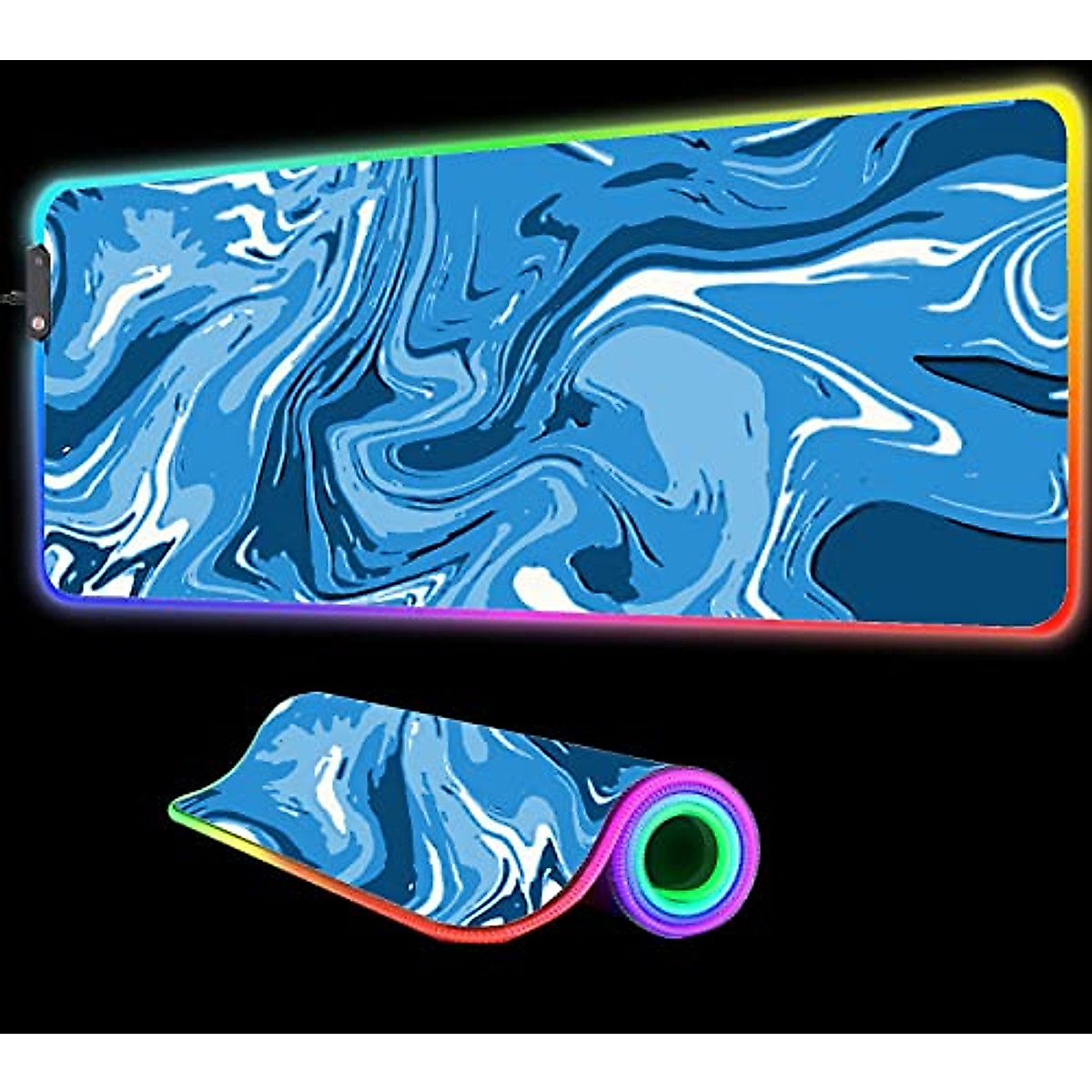 Mouse Pad Blue Water Ripple RGB Large Mouse Pad Gamer Computer LED Backlit Keyboard Gaming Accessories Desks 24 inch x12 inch