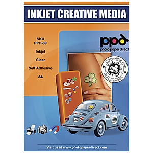 PPD 10 Sheets Inkjet Clear Transparent Self Adhesive Sticker Paper 8.5x11 Full Sheet Photo Quality Instant Dry Scratch and Tear Resistant (PPD-39-10)