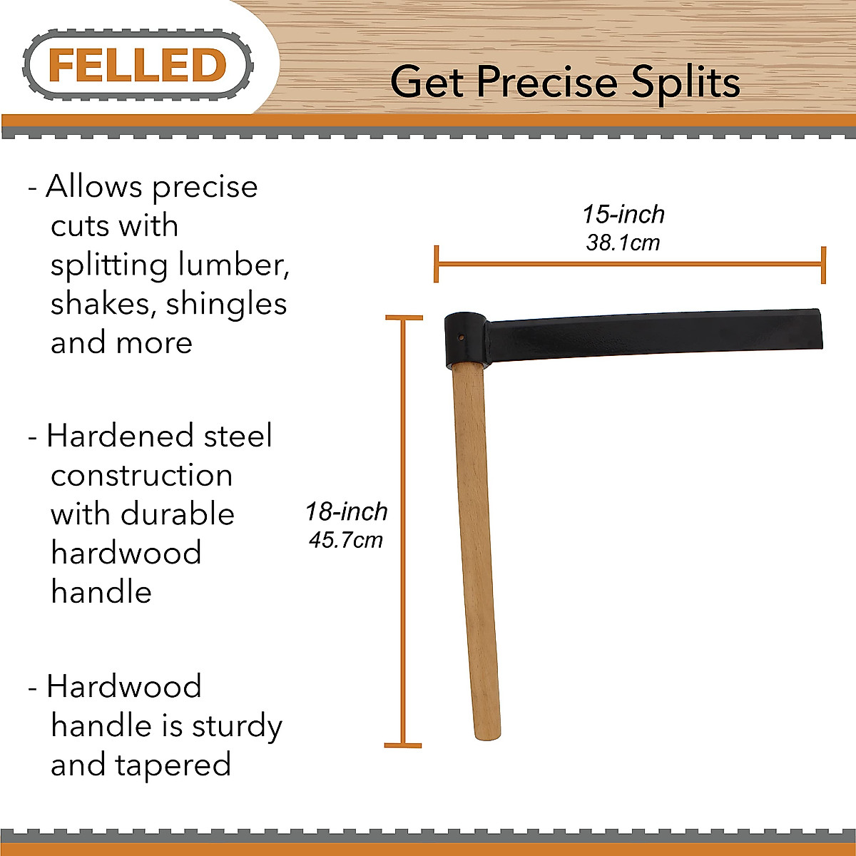 Felled Shingle Froe Tool, 15in Splitting Froe Blade & 18in Froe Knife Handle – Froe Axe Kindling Axe Wood Froe Tool
