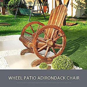 LOKATSE HOME Wood Wagon Outdoor Adirondack Chair with Wheel Armrest for Patio, Garden, Country Yard, Wooden