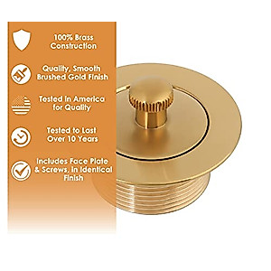 100% Brass Lift and Turn Bathtub Drain Set w/Overflow Plate - Drain Conversion Kit - Fits All Bathtub Sizes - Universal Fine/Coarse Thread - Designed & Tested in America (Brushed Gold)