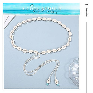 Chennie Boho Shell Waist Chain Adjustable Seashell Body Chain Turquoise Pendant Waist Chain Beach Waist Chain Jewelry