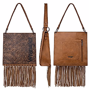 Wrangler Purse Crossbody Bag for Women Western Fringe Hobo Handbags Vegan Leather Women Shoulder Tote Bags WG45G-918-BR