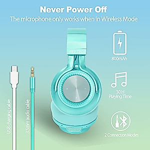 REETEC Wireless Bluetooth Headphones Over-Ear - [40 Hrs Playing Time, Soft Protein Earpads] Foldable HiFi Stereo Wireless Headphones with Microphone, Deep Bass Headset for Phone, PC, iPad - Mint Green